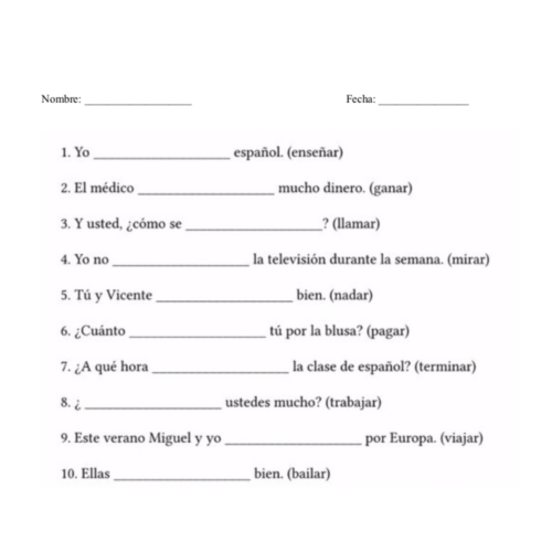 Spanish Espanol Verb Conjugation Ser Estar Hablar Gustar Tener AR, ER ...