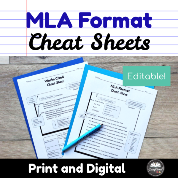 MLA Format Cheat Sheet - Editable reference tool in print and digital ...