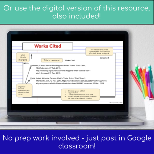 MLA Format Cheat Sheet - Editable reference tool in print and digital ...