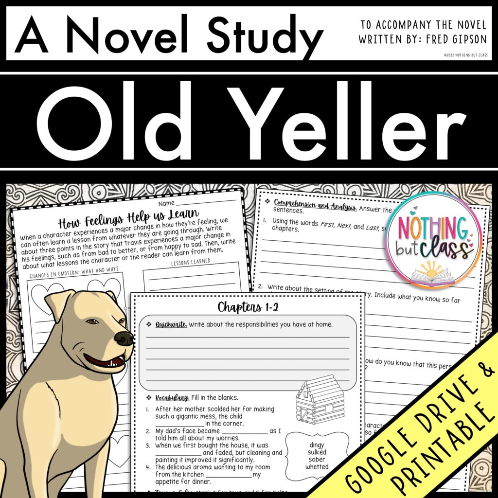 Old Yeller Novel Study Unit | Comprehension and Vocabulary with ...