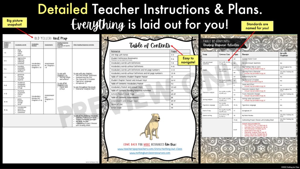 Old Yeller Novel Study Unit | Comprehension and Vocabulary with ...