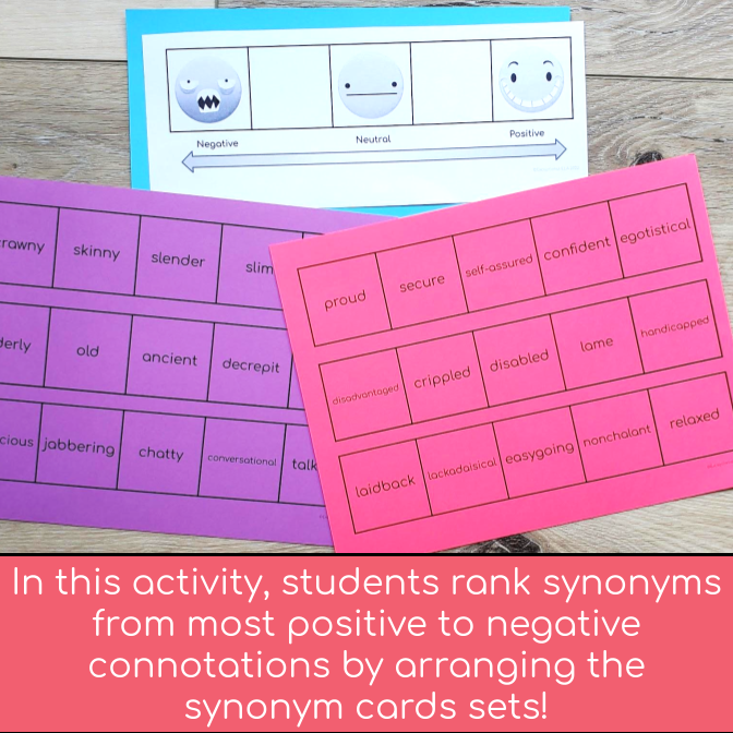 Ranking Connotations Flashcards - 18 sets included! | Made By Teachers
