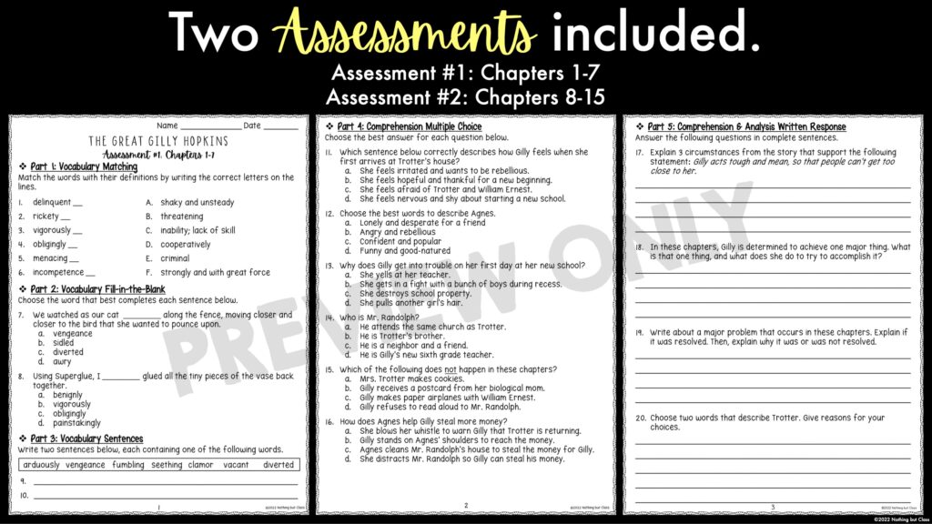 The Great Gilly Hopkins Novel Study | Comprehension and Vocabulary with ...