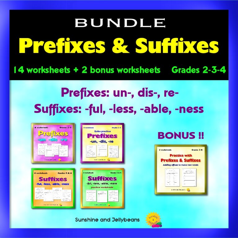 Prefixes and Suffixes BUNDLE - 14 worksheets + Bonus! - Grades 2-4 ...