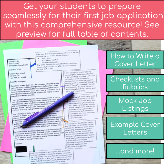 Cover Letter Writing Resources: Get them ready for their first job ...