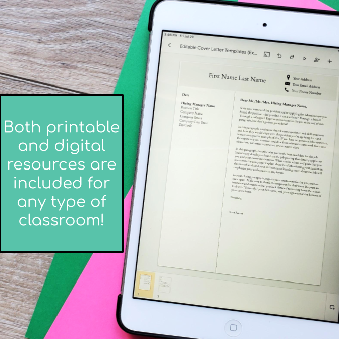 Cover Letter Writing Resources: Get them ready for their first job ...