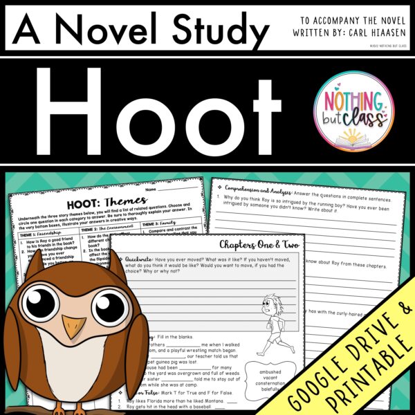 Hoot Novel Study Unit | Comprehension and Vocabulary with Activities ...