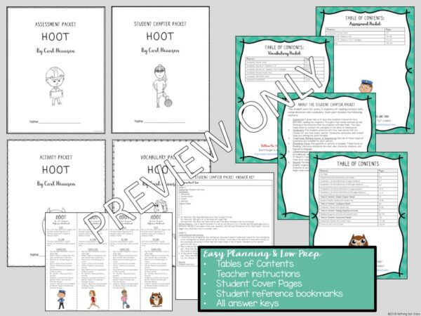 Hoot Novel Study Unit | Comprehension and Vocabulary with Activities ...