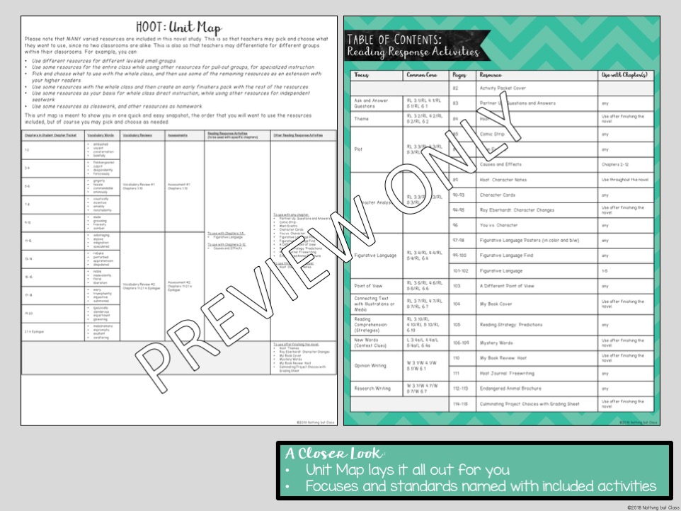 Hoot Novel Study Unit | Comprehension and Vocabulary with Activities ...