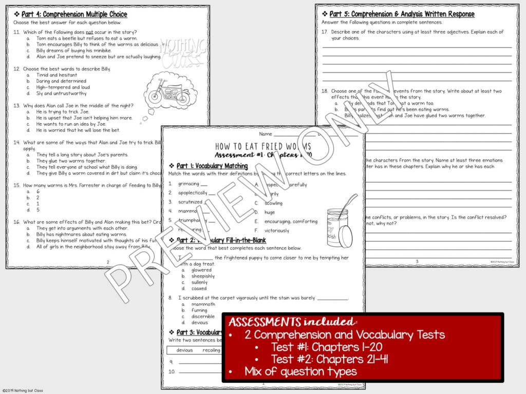 How to Eat Fried Worms Novel Study Unit | Comprehension and Vocabulary ...