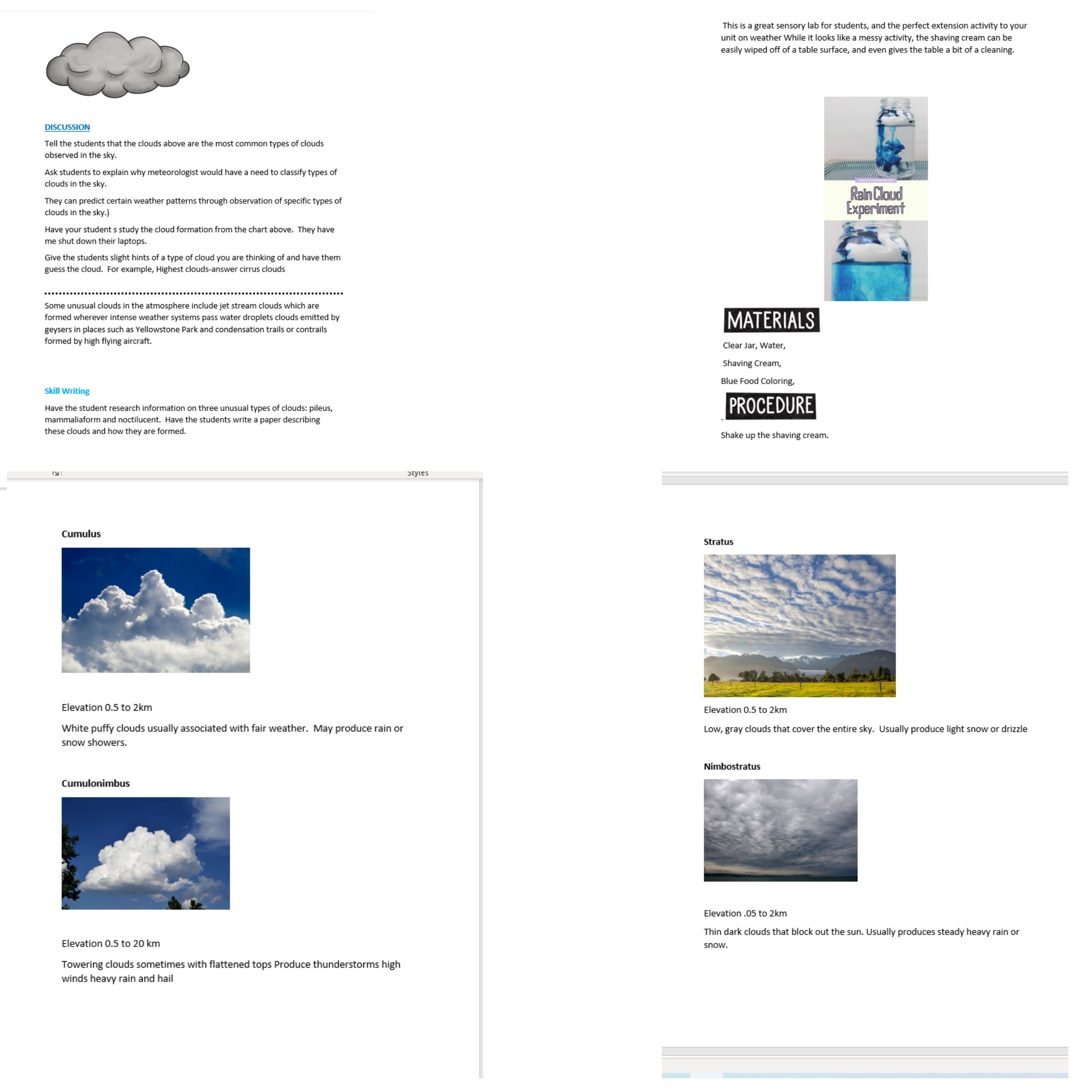 Weather Cloud Field Guide and Shaving Cream Rain Lab Middle School ...