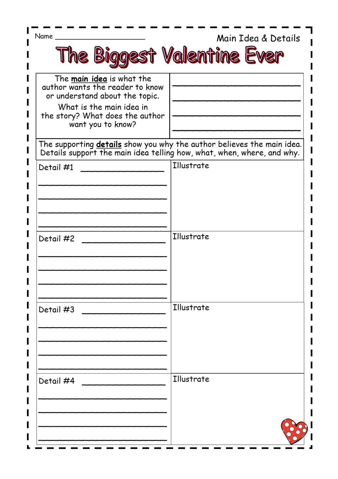The Biggest Valentine Ever Story Elements Main Idea Retell Summarize ...