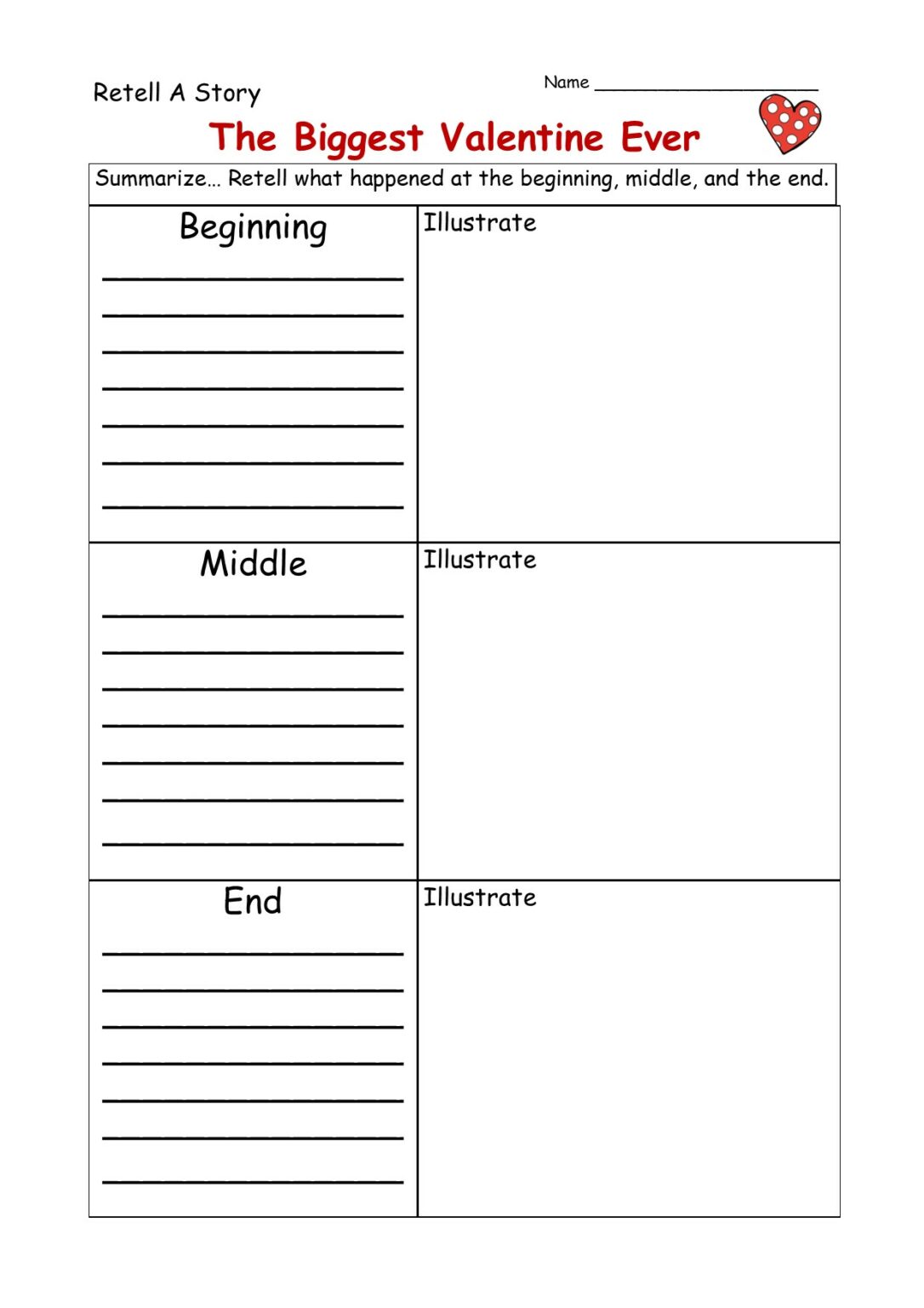 The Biggest Valentine Ever Story Elements Main Idea Retell Summarize ...