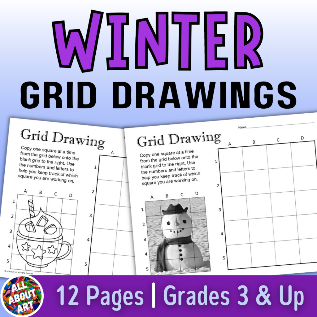 Winter Grid Drawing Worksheets - Grid Method Art Activities | Made By ...
