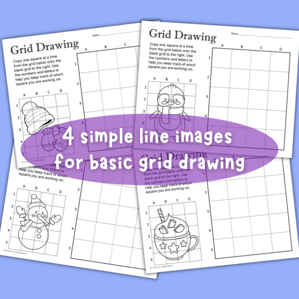 Winter Grid Drawing Worksheets - Grid Method Art Activities | Made By ...
