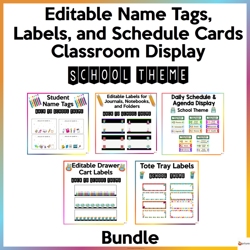 Editable Name Tags, Labels, and Agenda Display Reminders School Theme ...