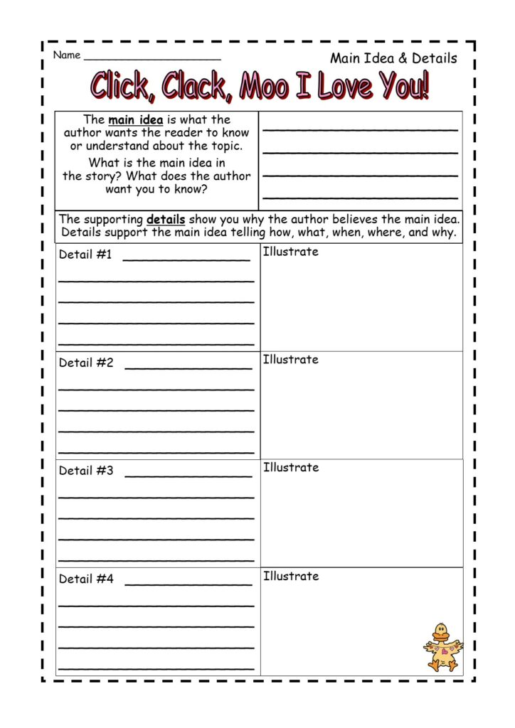 Click, Clack, Moo I Love You! Retell Main Idea Sequence Summarize ...