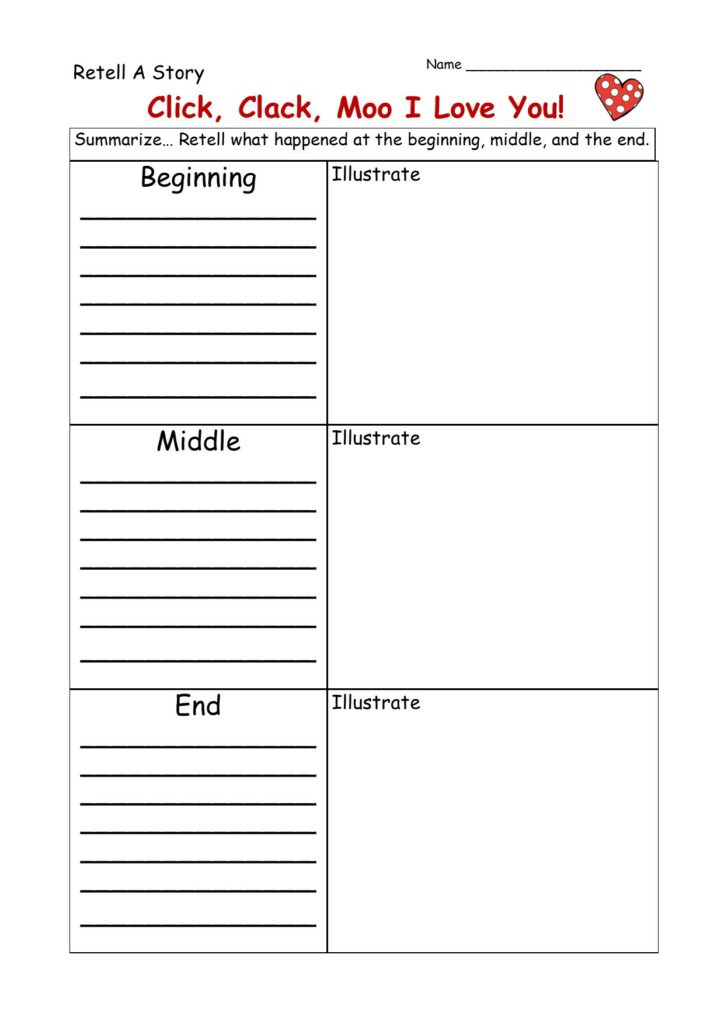Click, Clack, Moo I Love You! Retell Main Idea Sequence Summarize ...