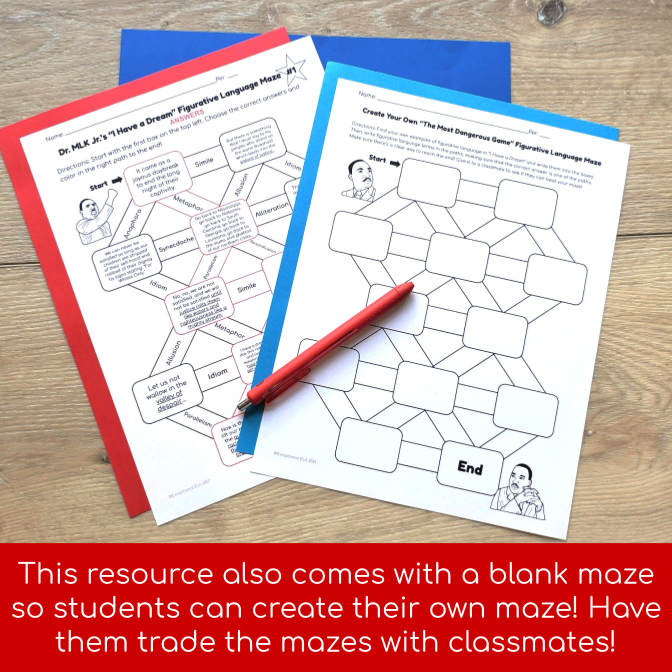 Dr. MLK Jr.'s I Have a Dream Speech Figurative Language Mazes: Great ...