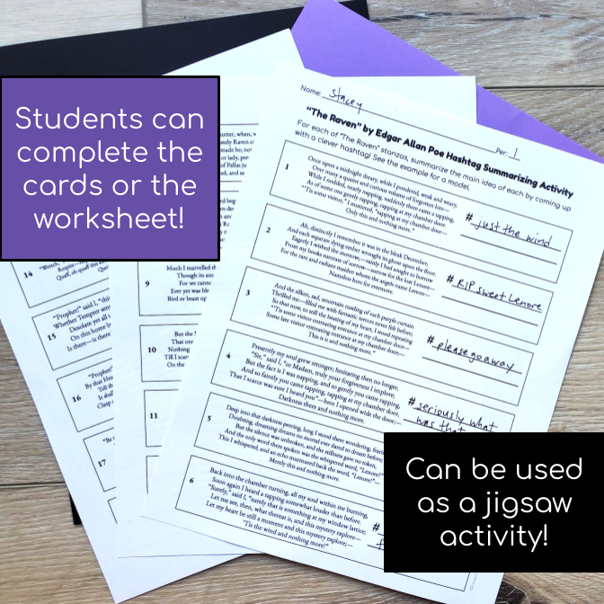 The Raven Hashtag Activity + Bulletin Board Kit: Great for summarizing ...