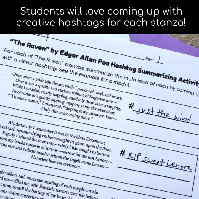 The Raven Hashtag Activity + Bulletin Board Kit: Great for summarizing ...