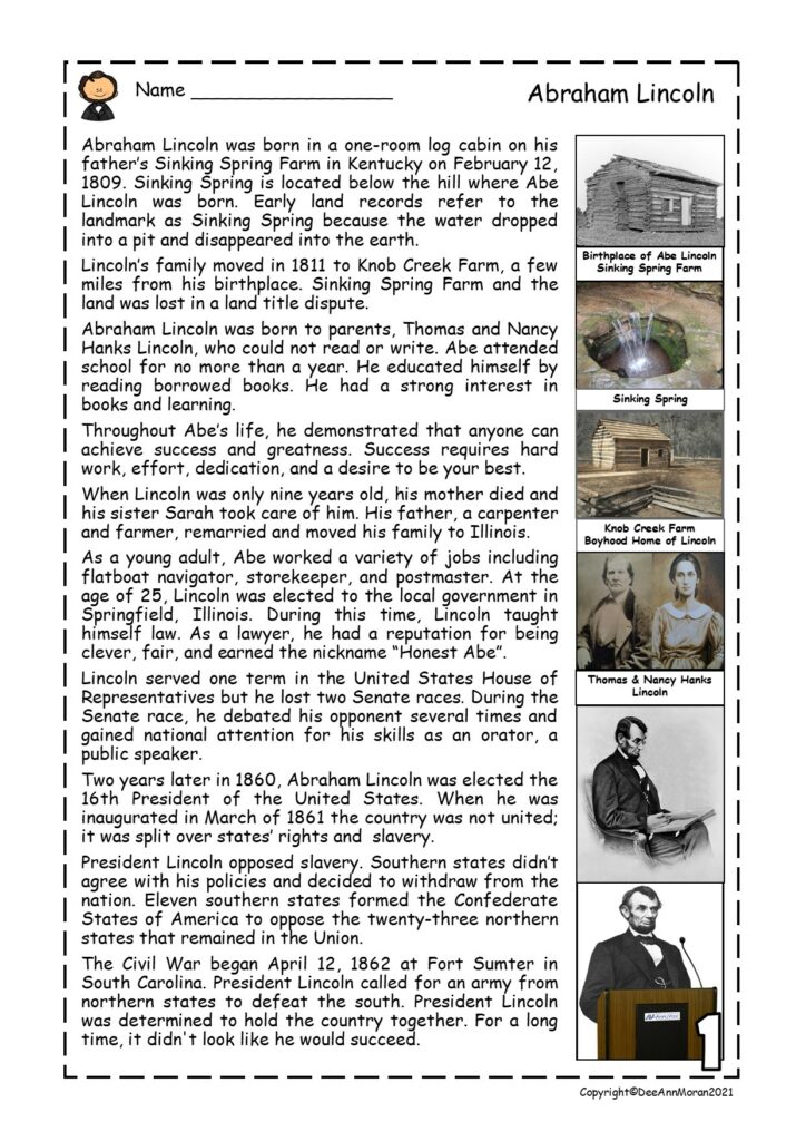 Abraham Lincoln Reading Comprehension Passage | Made By Teachers