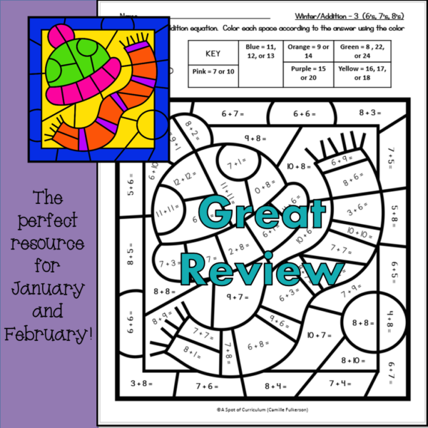 Winter Color by Number - Addition Coloring Pages - Made By Teachers