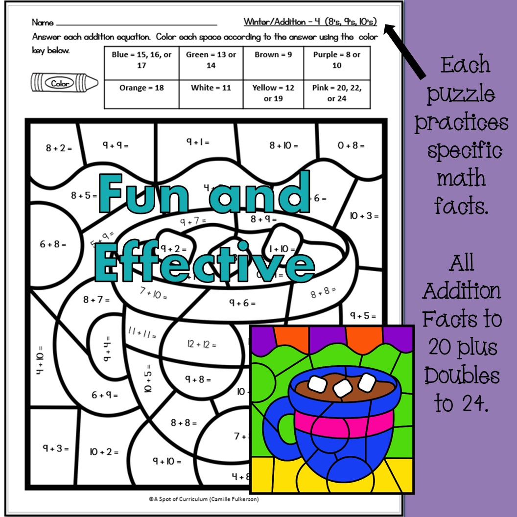 Winter Color by Number - Addition Coloring Pages | Made By Teachers