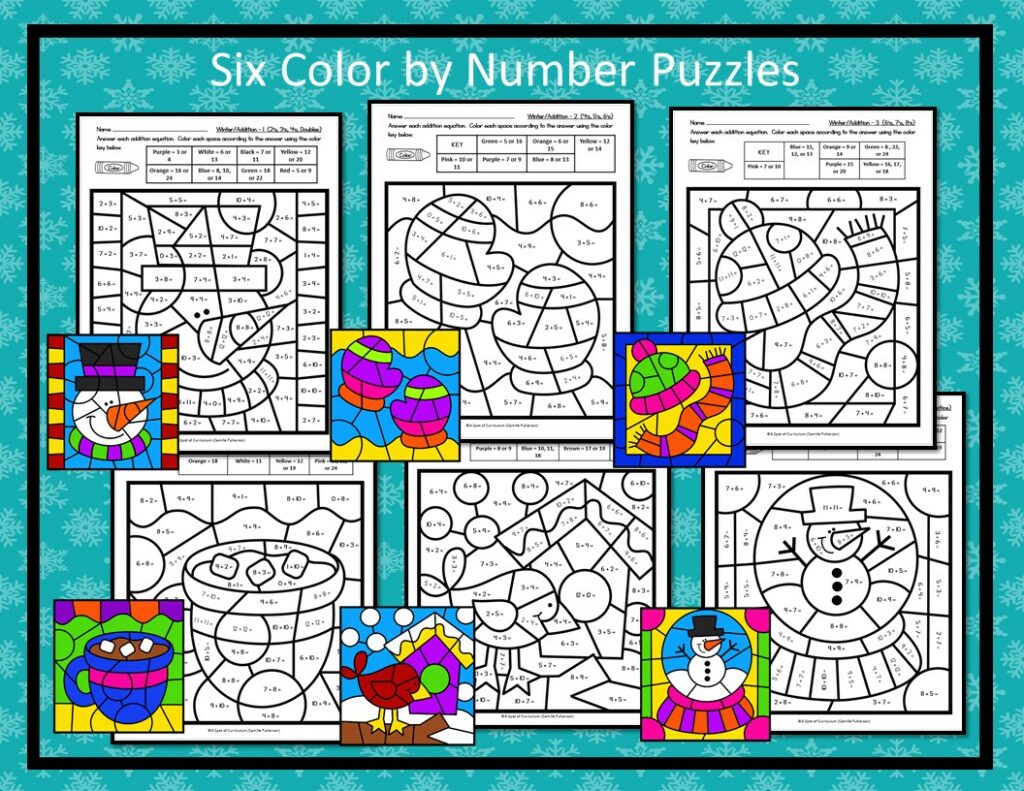 Winter Color by Number - Addition Coloring Pages | Made By Teachers