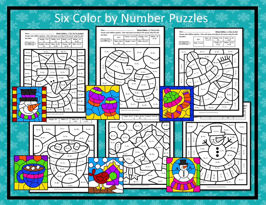Winter Color by Number - Addition Coloring Pages | Made By Teachers