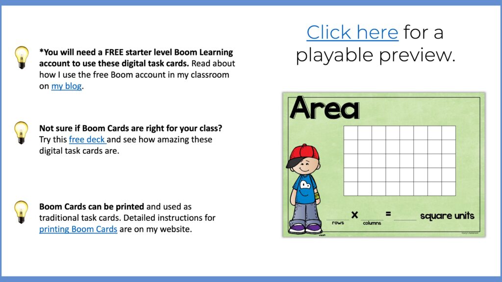 Multiplying Sides to Find Area Task Cards & Boom Cards | Made By Teachers