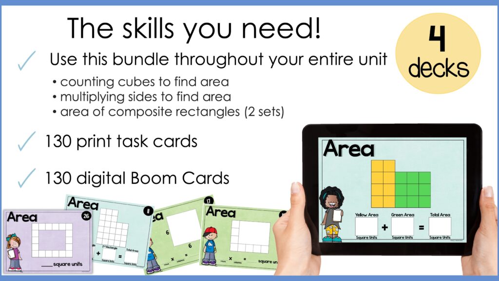 3rd Grade Finding Area Task Cards and Boom Cards Bundle | Made By Teachers