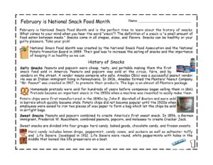 February is National Snack Food Month Reading Comprehension Passage ...
