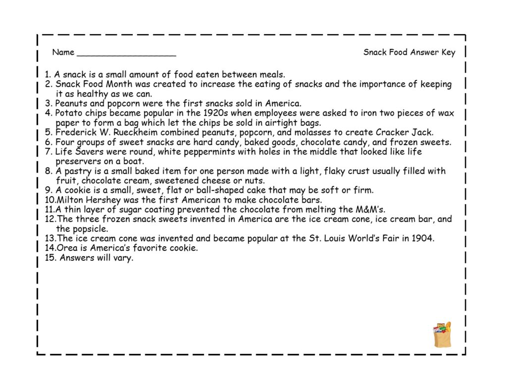 February is National Snack Food Month Reading Comprehension Passage ...