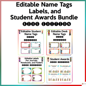 Editable Name Tags, Labels, and Student Awards Kids Theme Bundle | Made ...