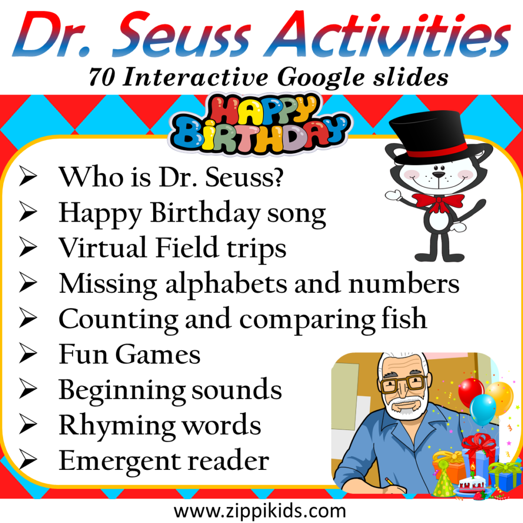 Dr. Seuss Virtual Field trip and Activities, Digital Dr. Seuss Day - 70 ...