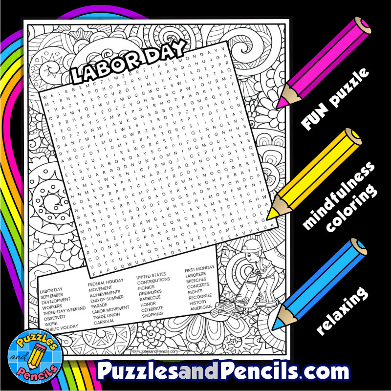 Labor Day Word Search Puzzle | Holidays Around the Wordsearch | Made By ...