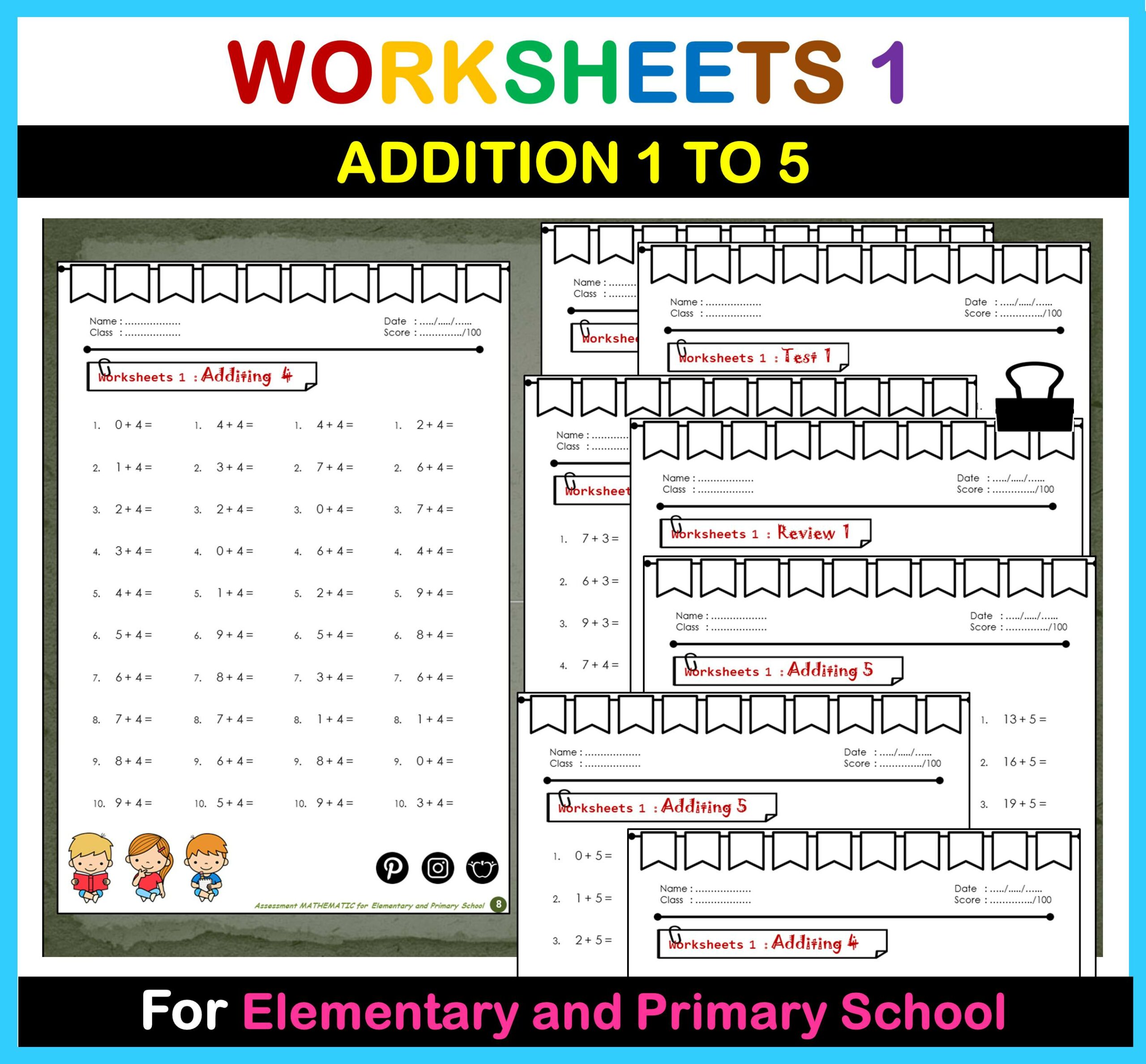 Adding With 1 to 5–Math Addition Worksheets–Addition Word Problems ...