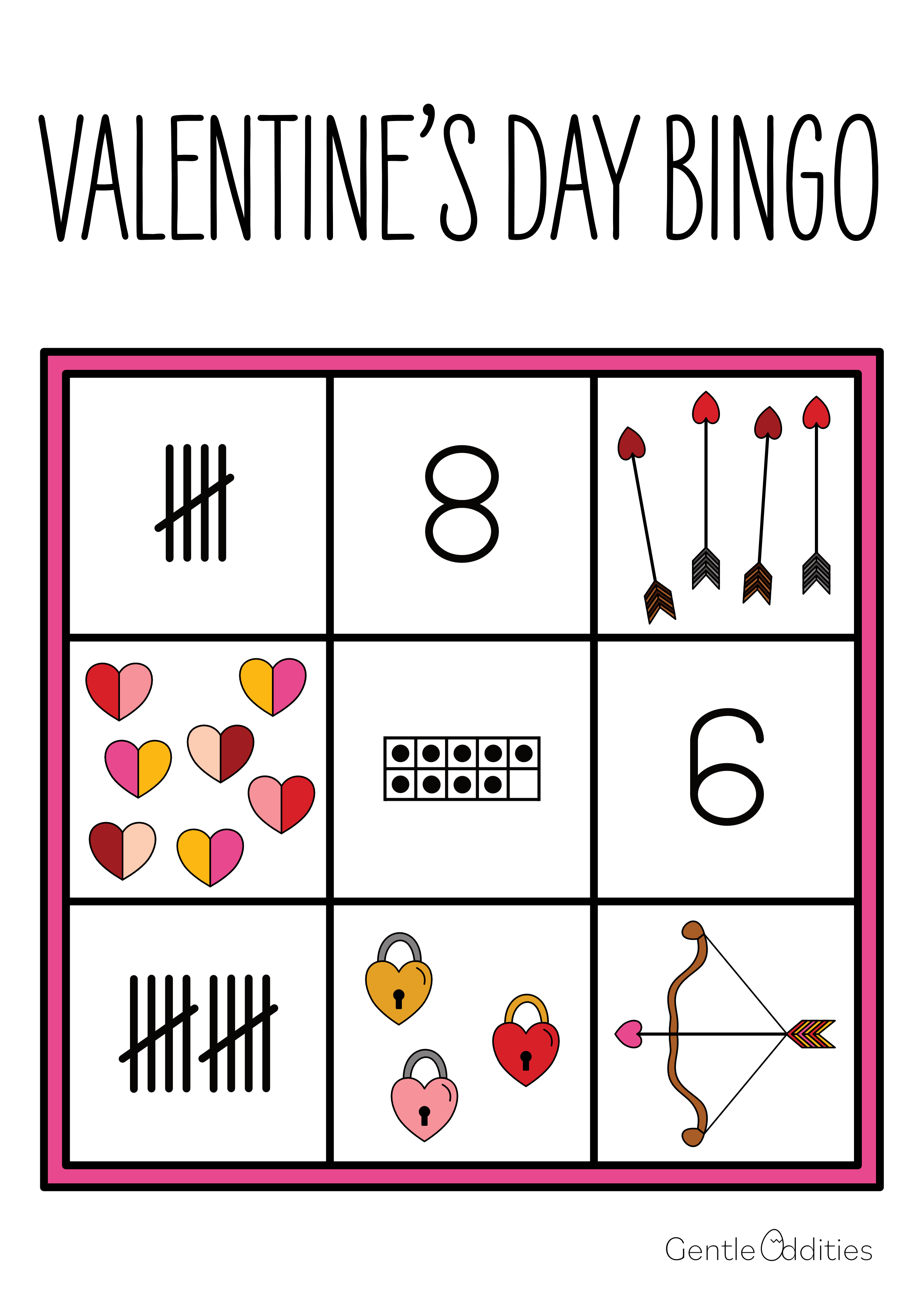Valentine's Day Bingo - Game Counting 1-10 - Numbers, Ten Frames and ...