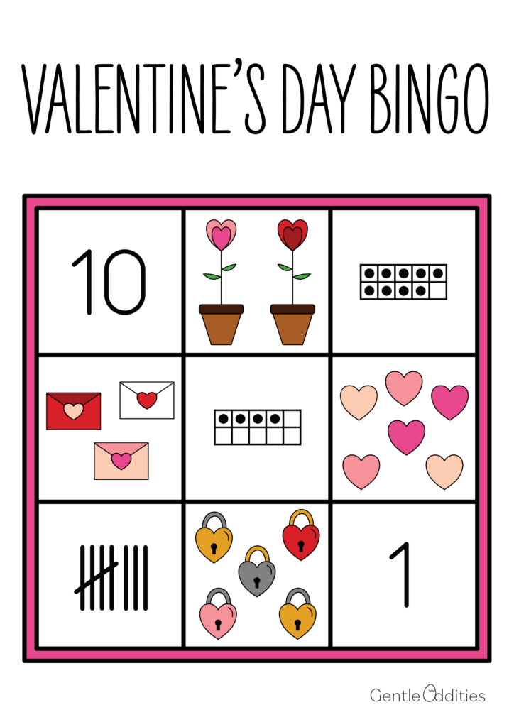 Valentine's Day Bingo - Game Counting 1-10 - Numbers, Ten Frames and ...