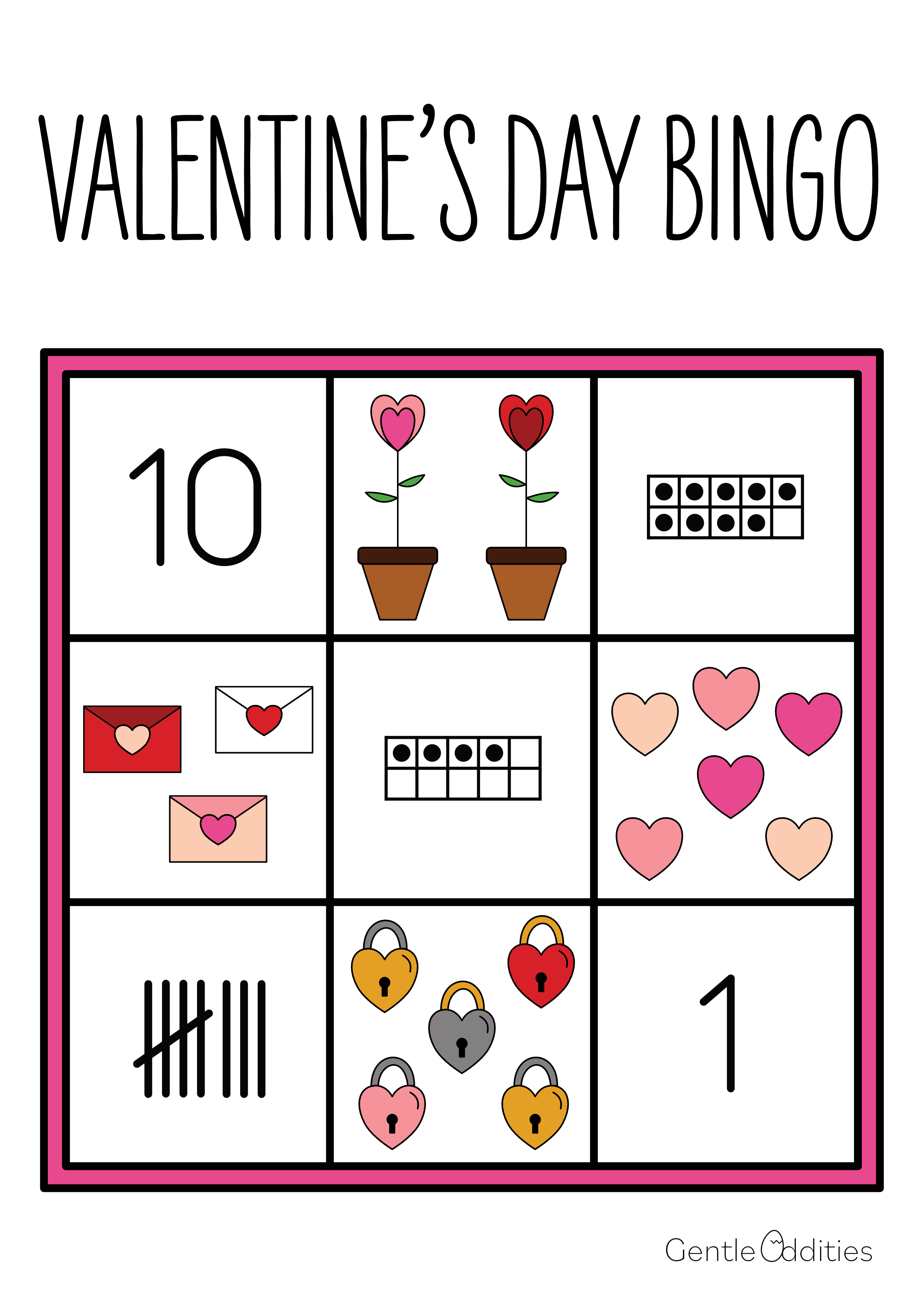 Valentine's Day Bingo - Game Counting 1-10 - Numbers, Ten Frames and ...