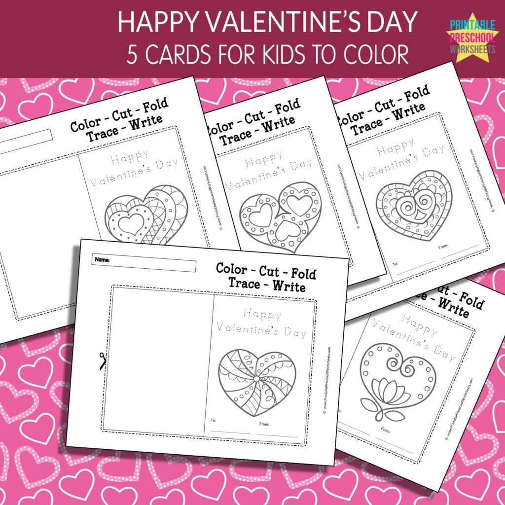 Valentine's Day Coloring Cards - Color - Trace - Cut | Made By Teachers