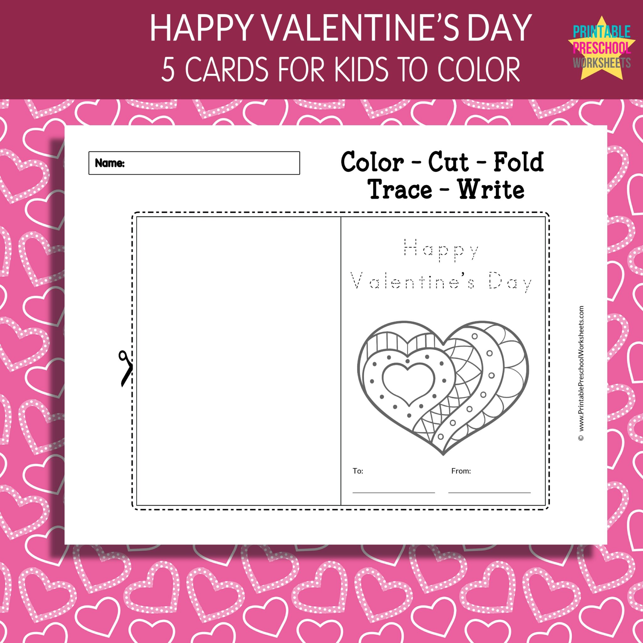 Valentine's Day Coloring Cards - Color - Trace - Cut | Made By Teachers