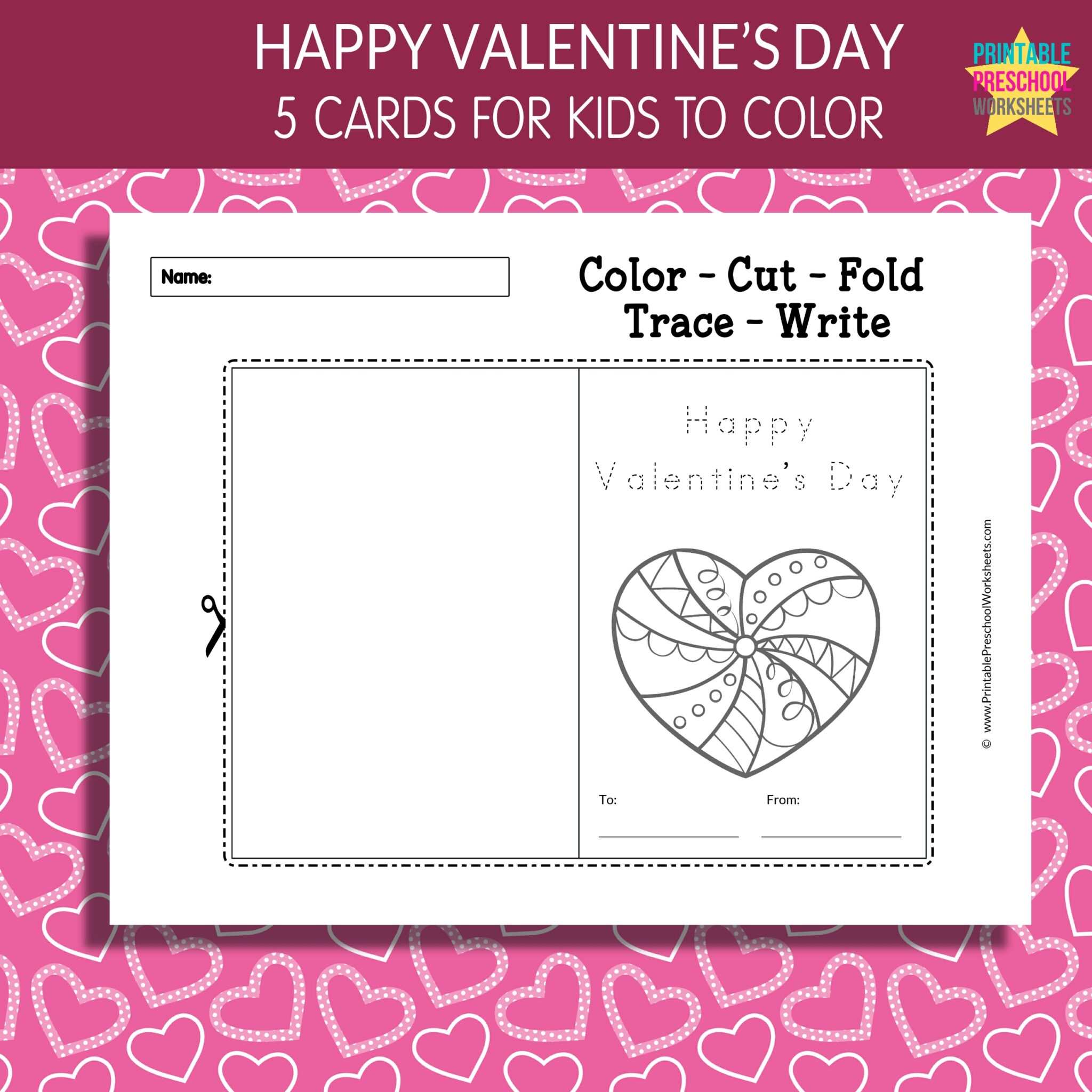 Valentine's Day Coloring Cards - Color - Trace - Cut | Made By Teachers