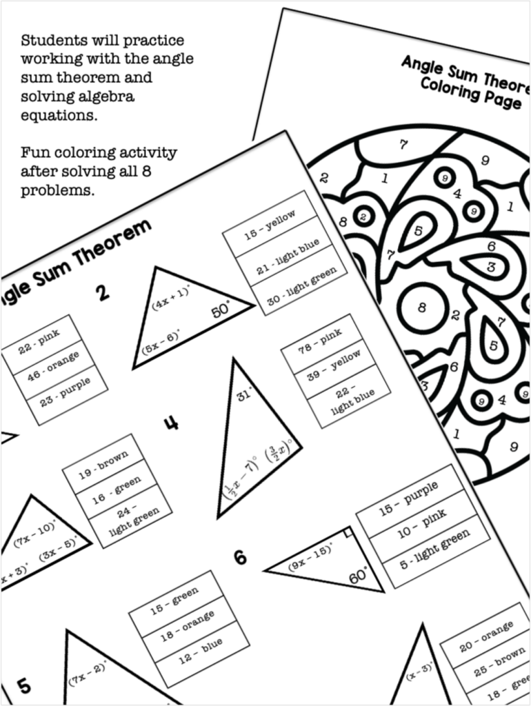 Geometry Angle Sum Theorem Coloring Activity | Made By Teachers