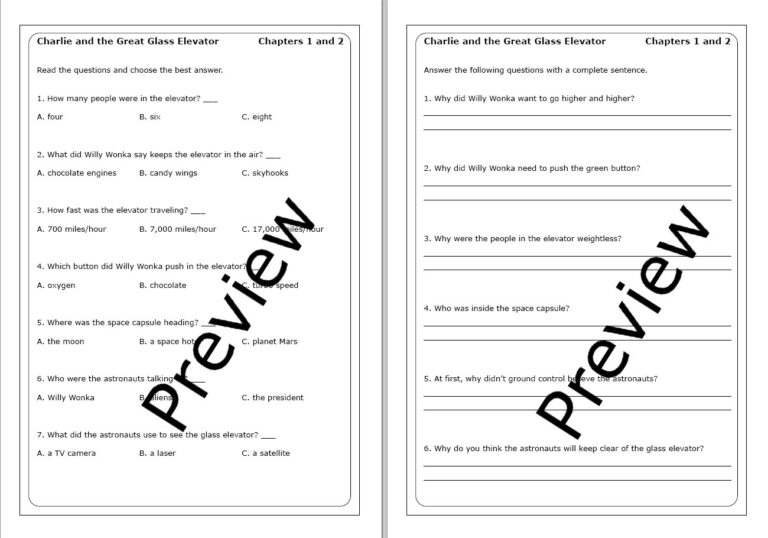 Roald Dahl "Charlie and the Great Glass Elevator" worksheets | Made By ...