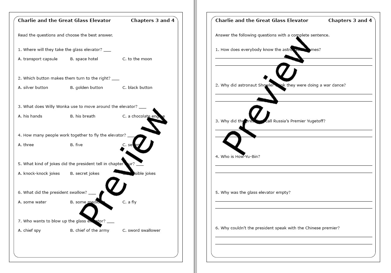 Roald Dahl "Charlie and the Great Glass Elevator" worksheets | Made By ...