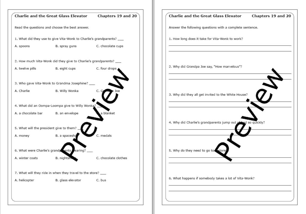 Roald Dahl "Charlie and the Great Glass Elevator" worksheets | Made By ...