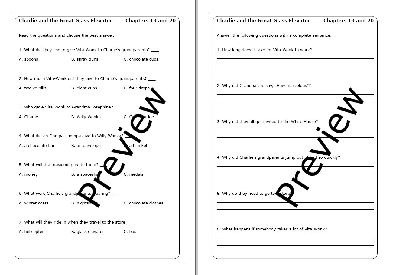 Roald Dahl "Charlie and the Great Glass Elevator" worksheets | Made By ...
