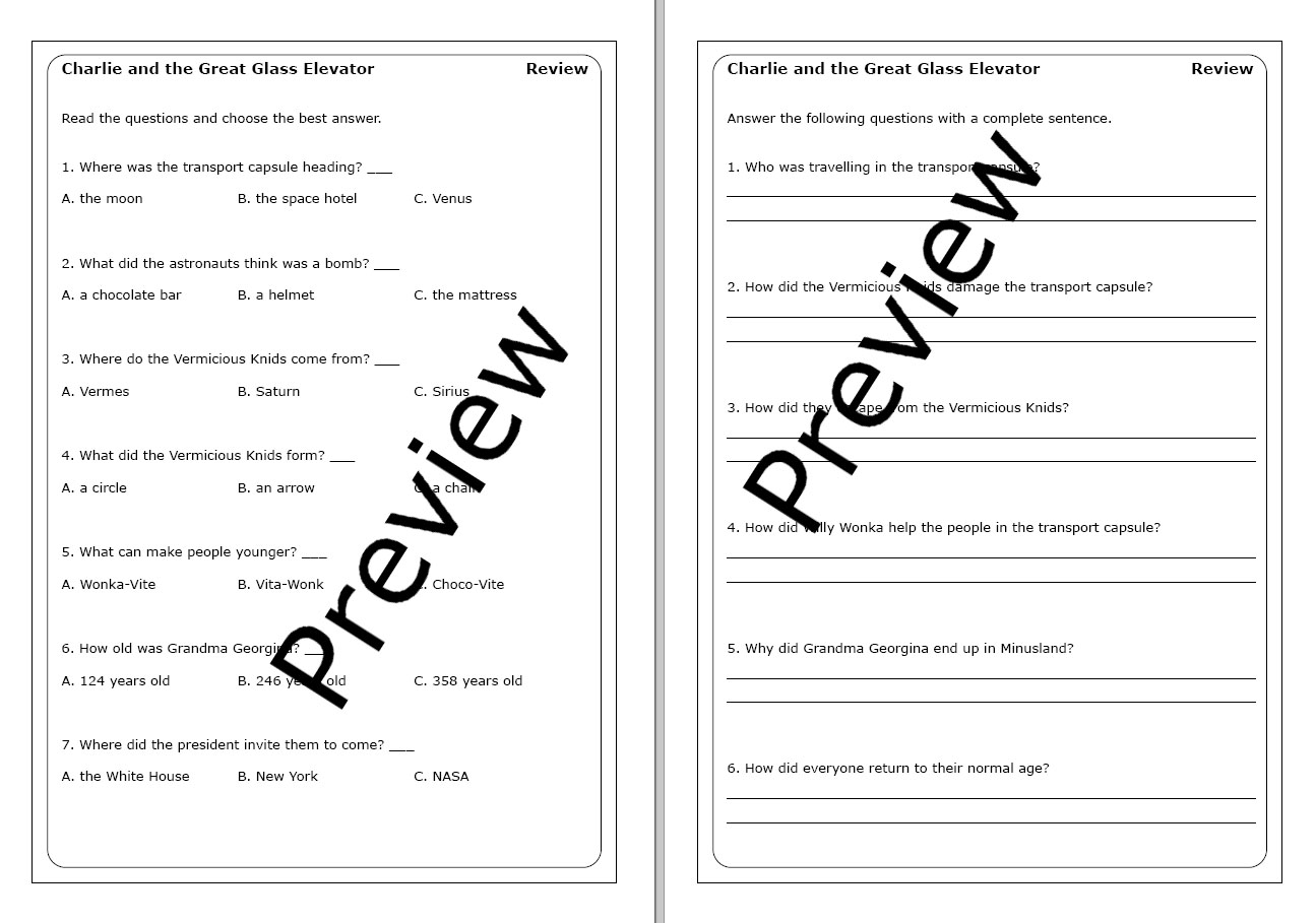 Roald Dahl "Charlie and the Great Glass Elevator" worksheets | Made By ...
